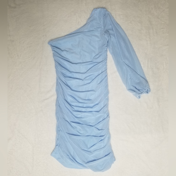 SHEIN | Dresses | Shein Powder Blue One Sleeve Ruched Dress | Poshmark